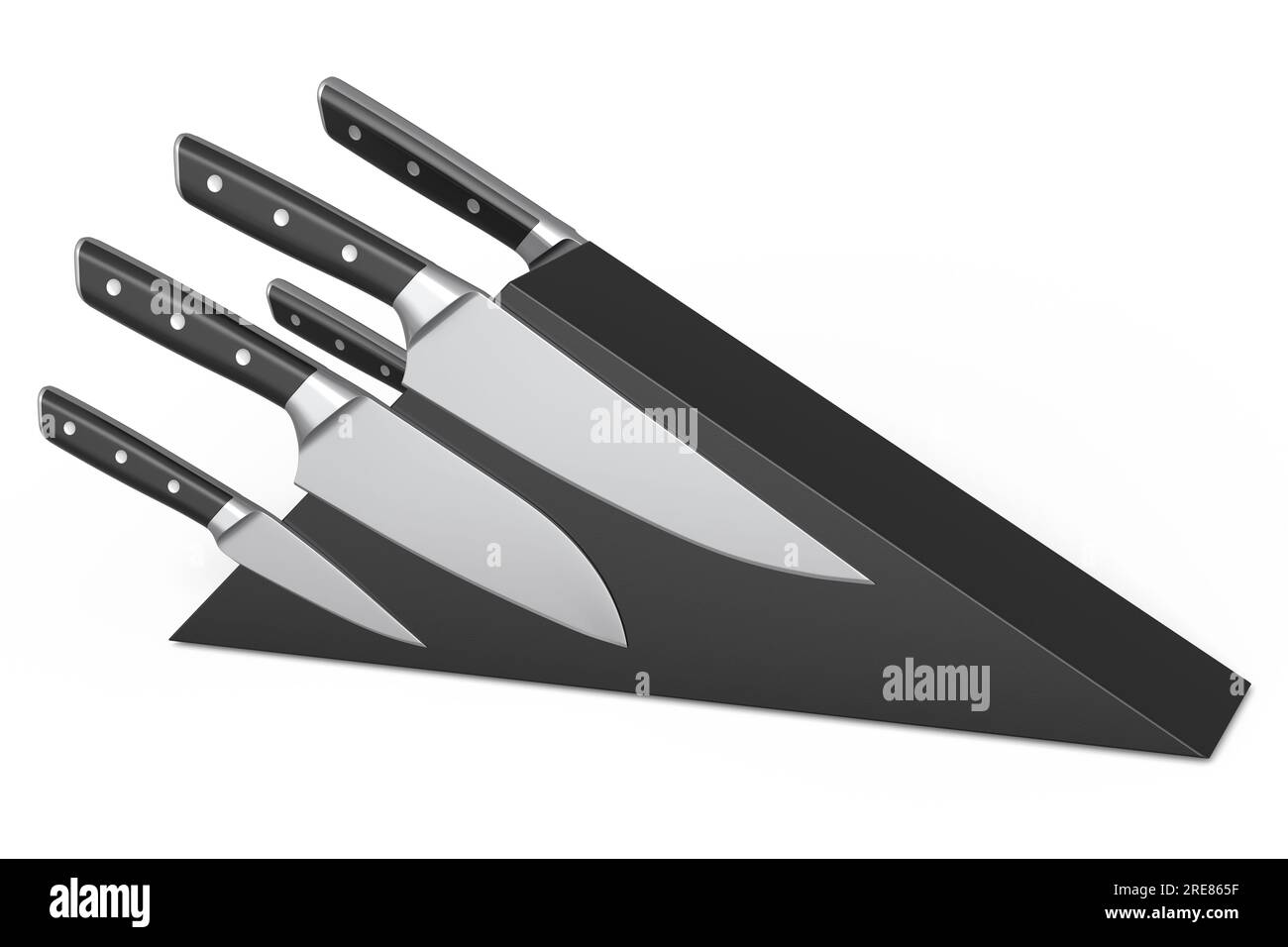 Set of chef's kitchen knives and kitchen utensil hanging on shelf on ...