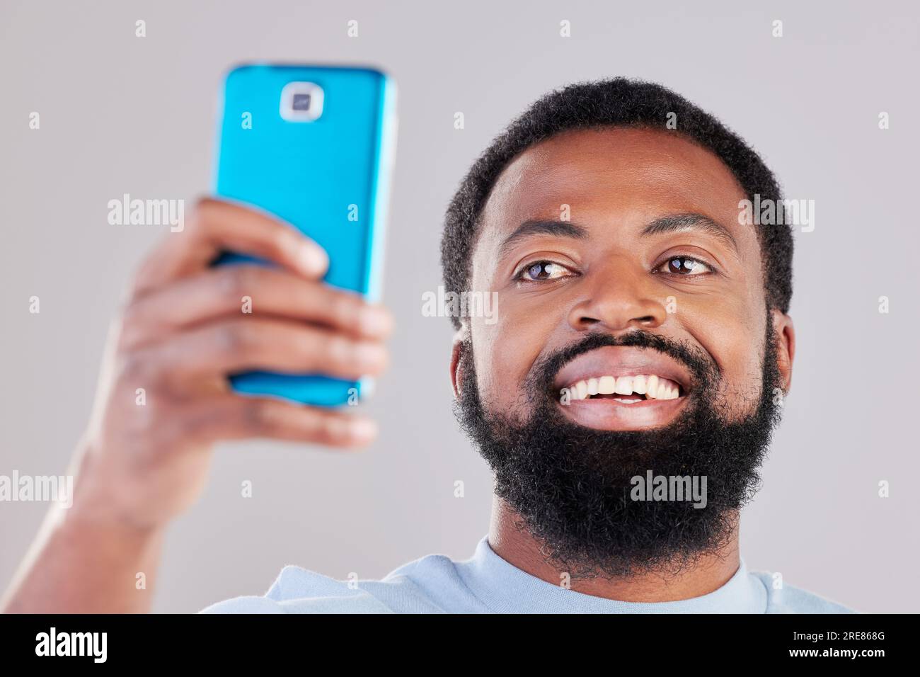 Happy black man, face and selfie in photography for social media, vlog ...
