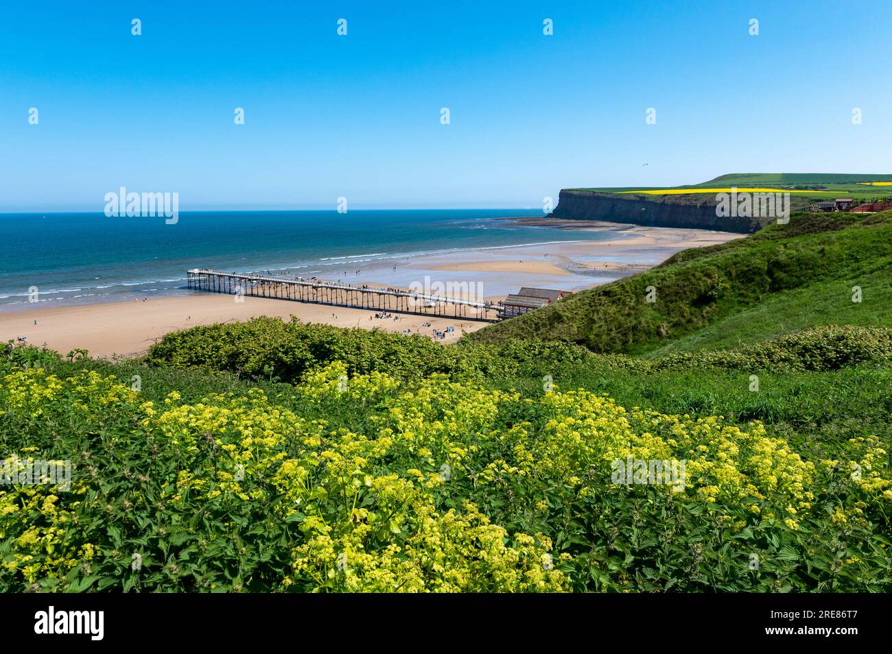 Saltburn beach with pier and tramway Stock Photo - Alamy