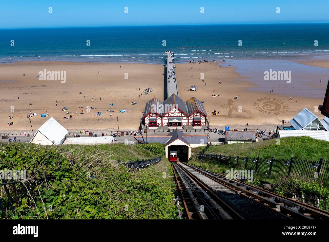 Saltburn beach with pier and tramway Stock Photo - Alamy