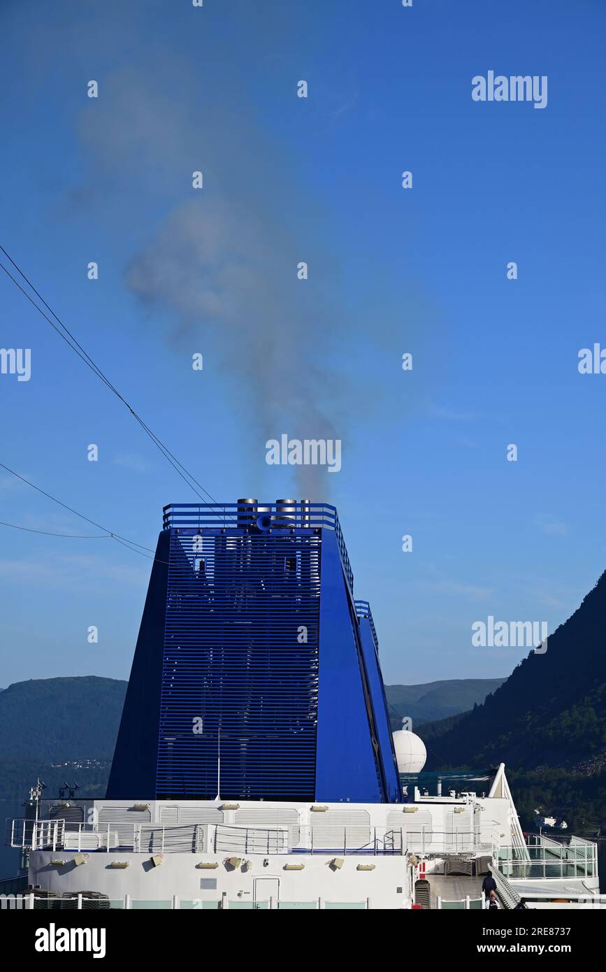 Fumes rising from one of the funnels of P&O cruise ship Britannia ...