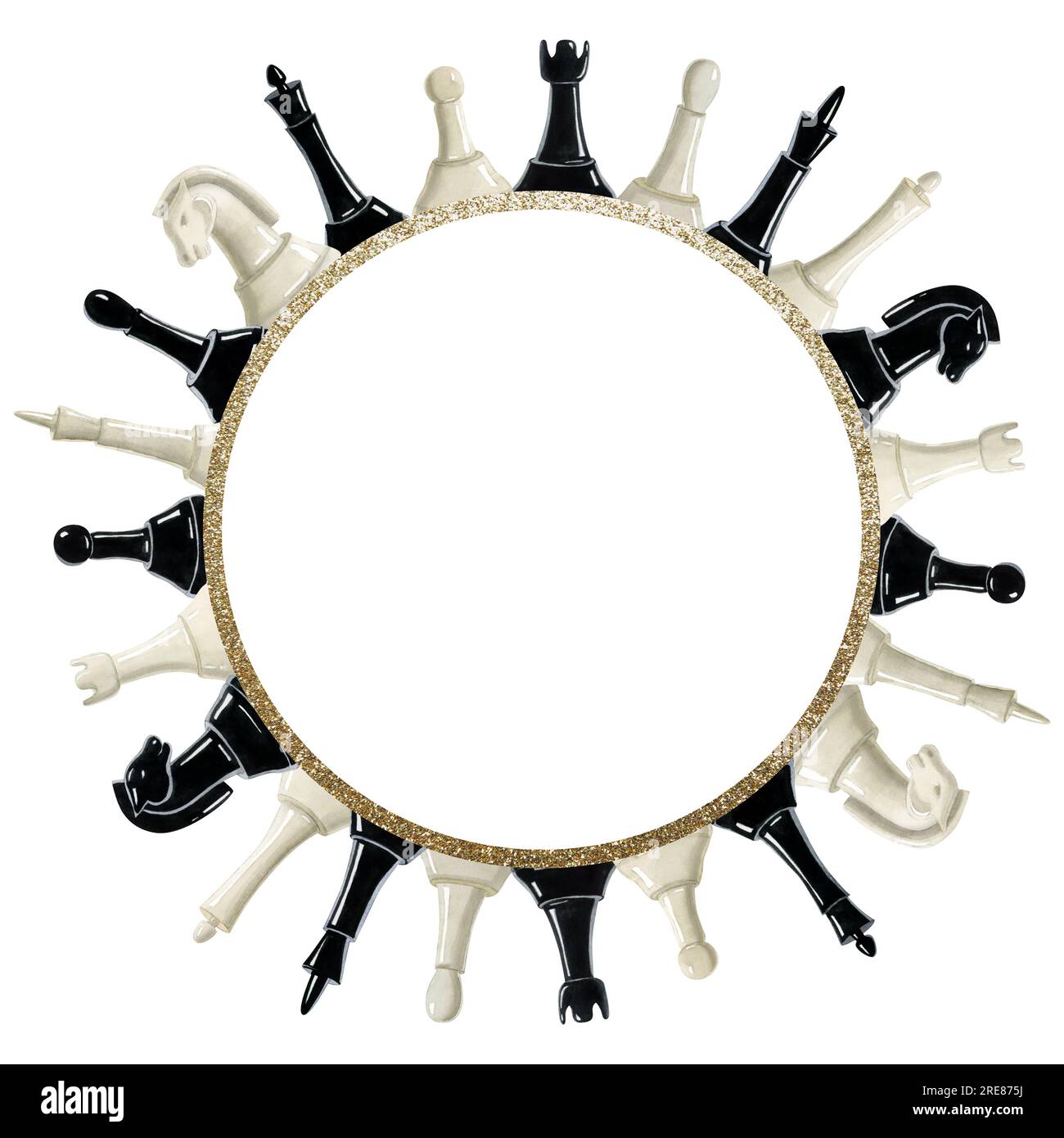 Chess pieces round frame frame template with copy space for text. Hand ...