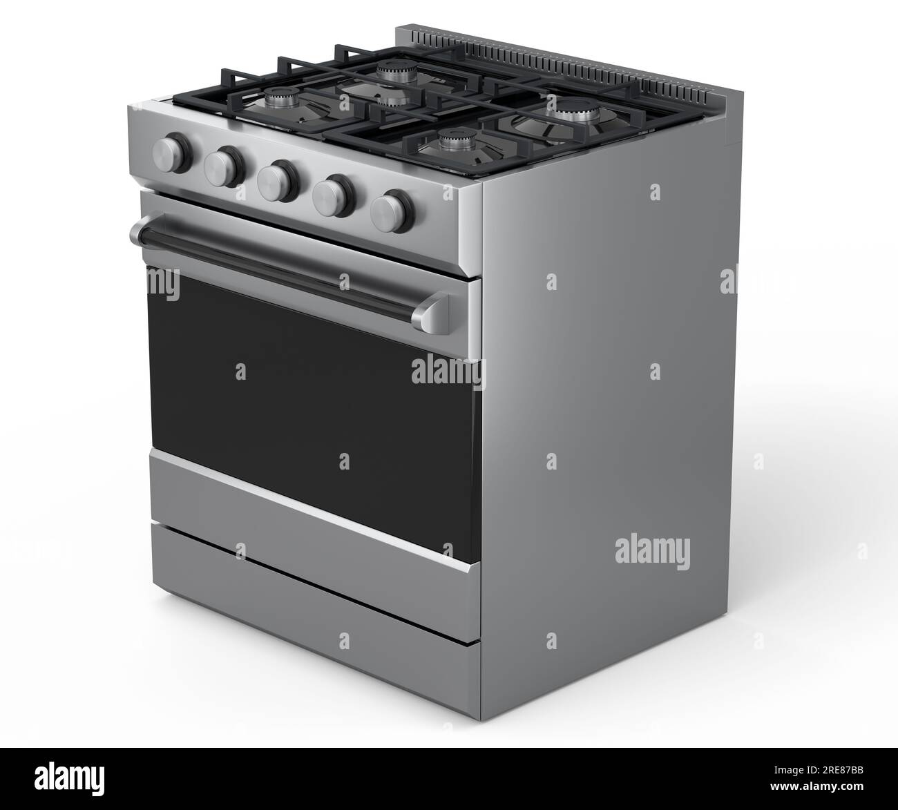 Kitchen electric stove or gas cooker with burning flames of propane gas ...