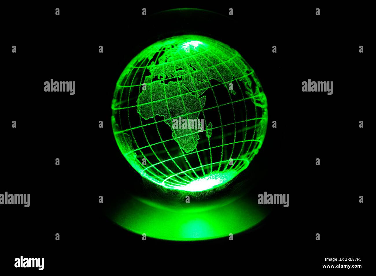 World map model engraved with a laser inside a glass globe. World map ...