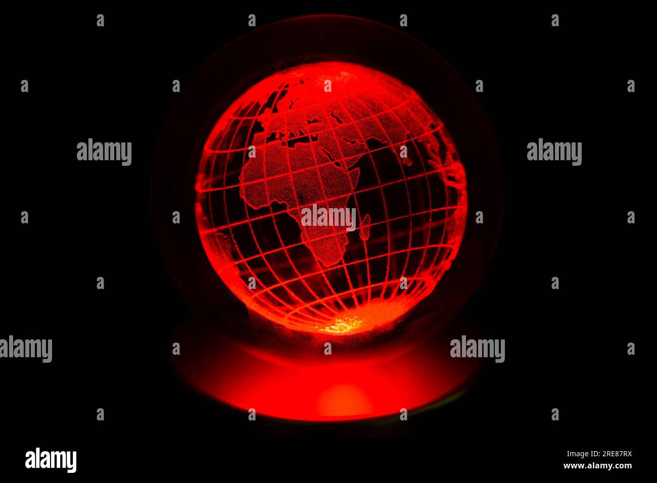 World map model engraved with a laser inside a glass globe. World map ...