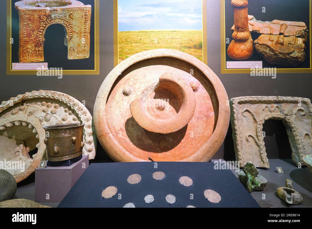 Various clay objects from archeological digs. At the South Kazakhstan ...