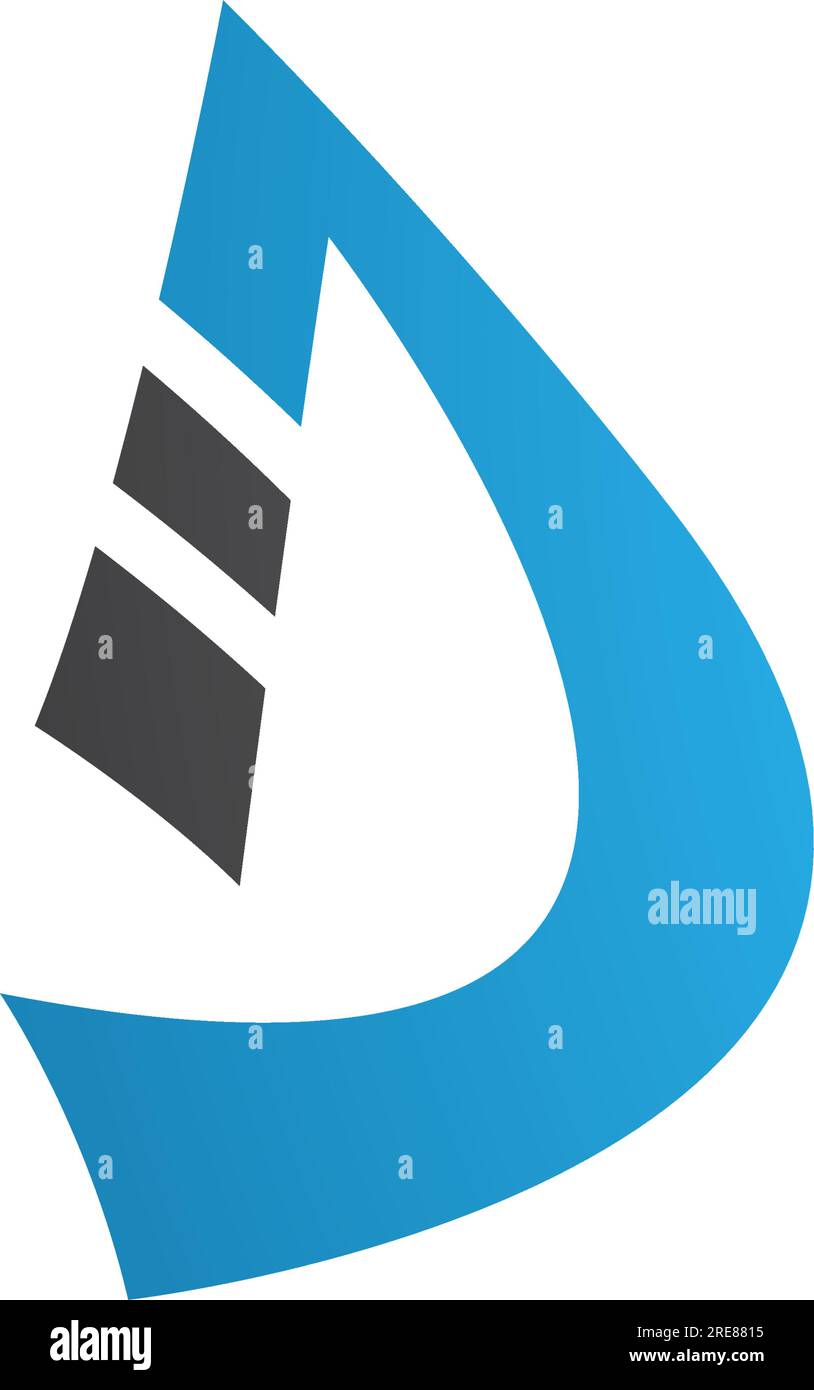 Black and Blue Curved Strip Shaped Letter D Icon on a White Background ...
