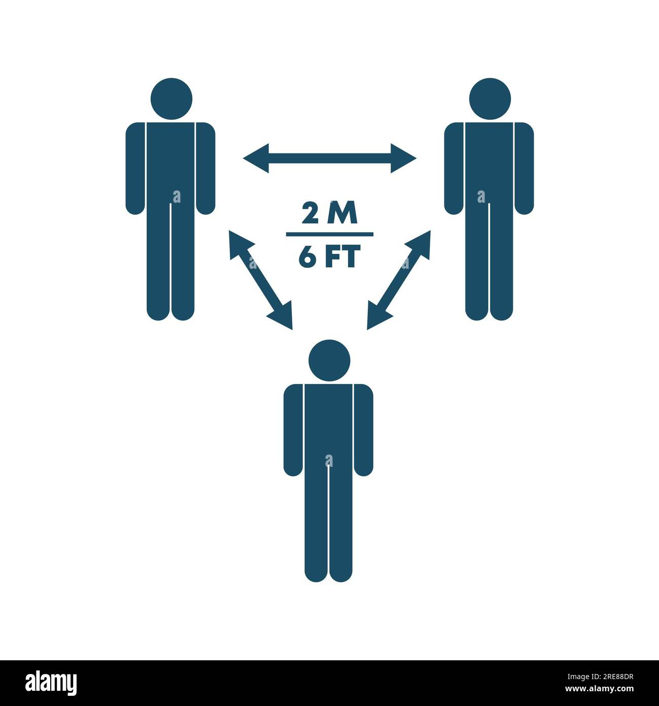 High quality dark blue stick man figure social distance warning icon on ...