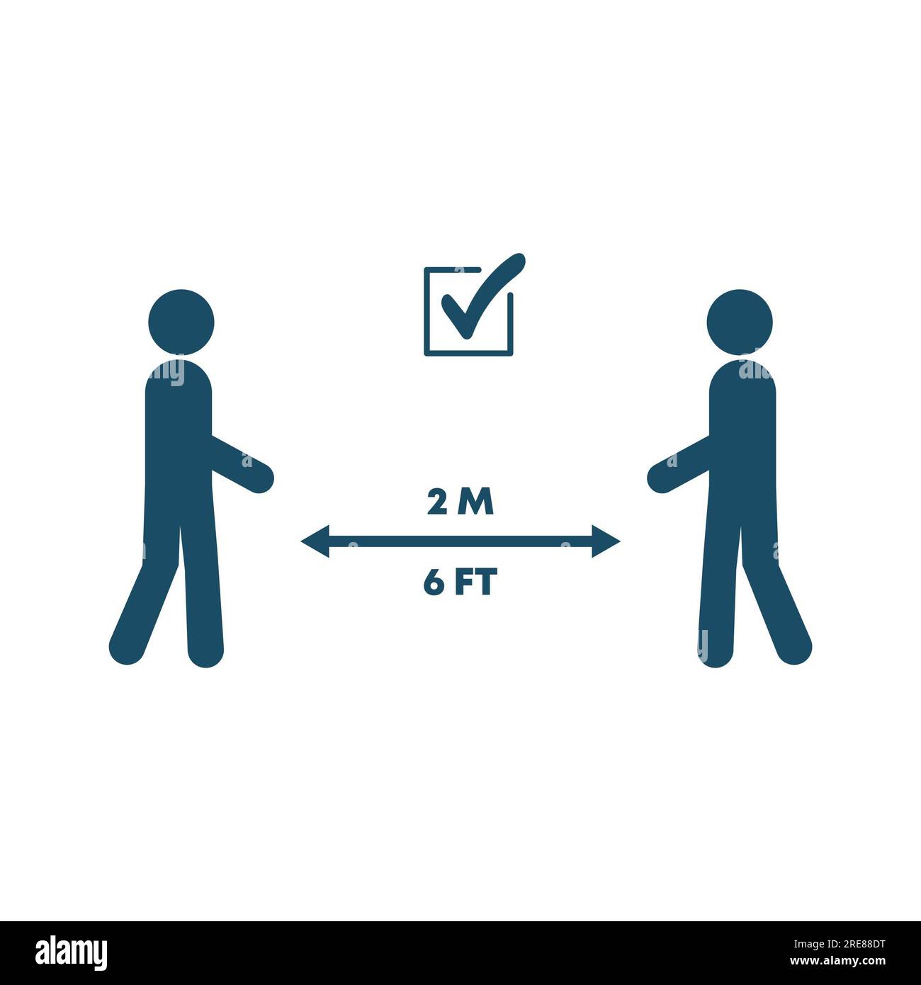 High quality dark blue stick man figure social distance warning icon on ...