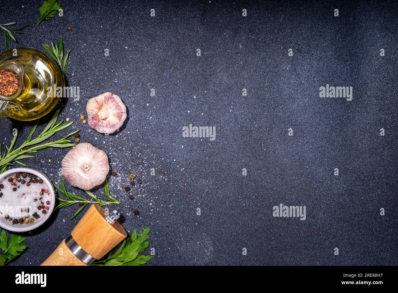 Black cooking background with useful cooking italian Mediterranean ...