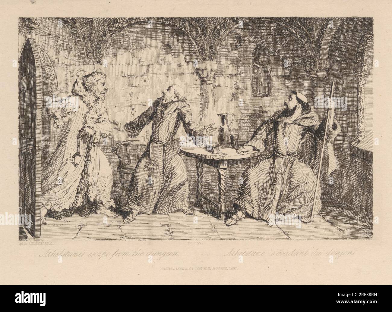 Athelstane's Escape from the Dungeon 1837 by George Cruikshank Stock ...