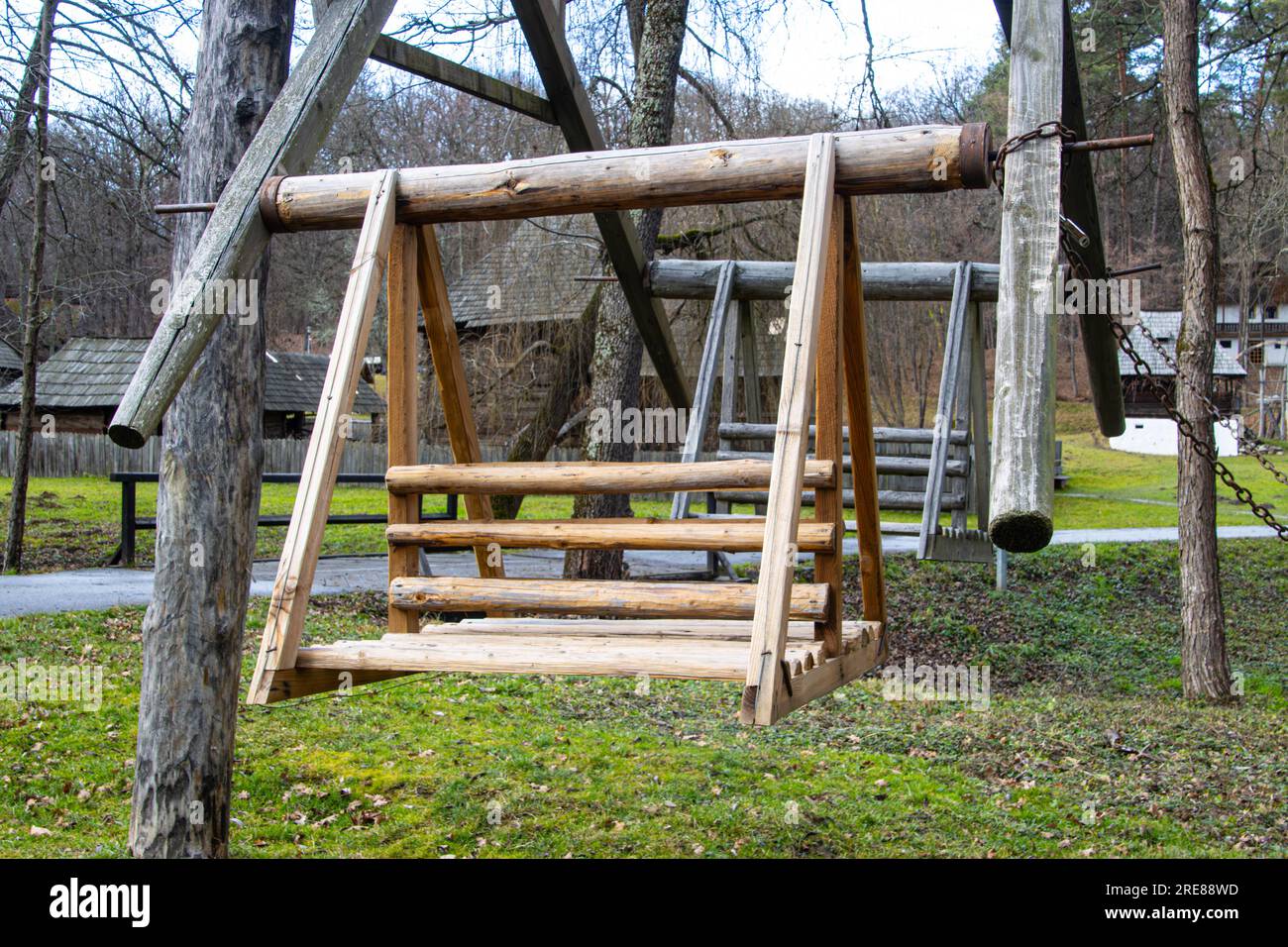 Ancient swing from the last century at the Astra Museum, Sibiu, Romania ...