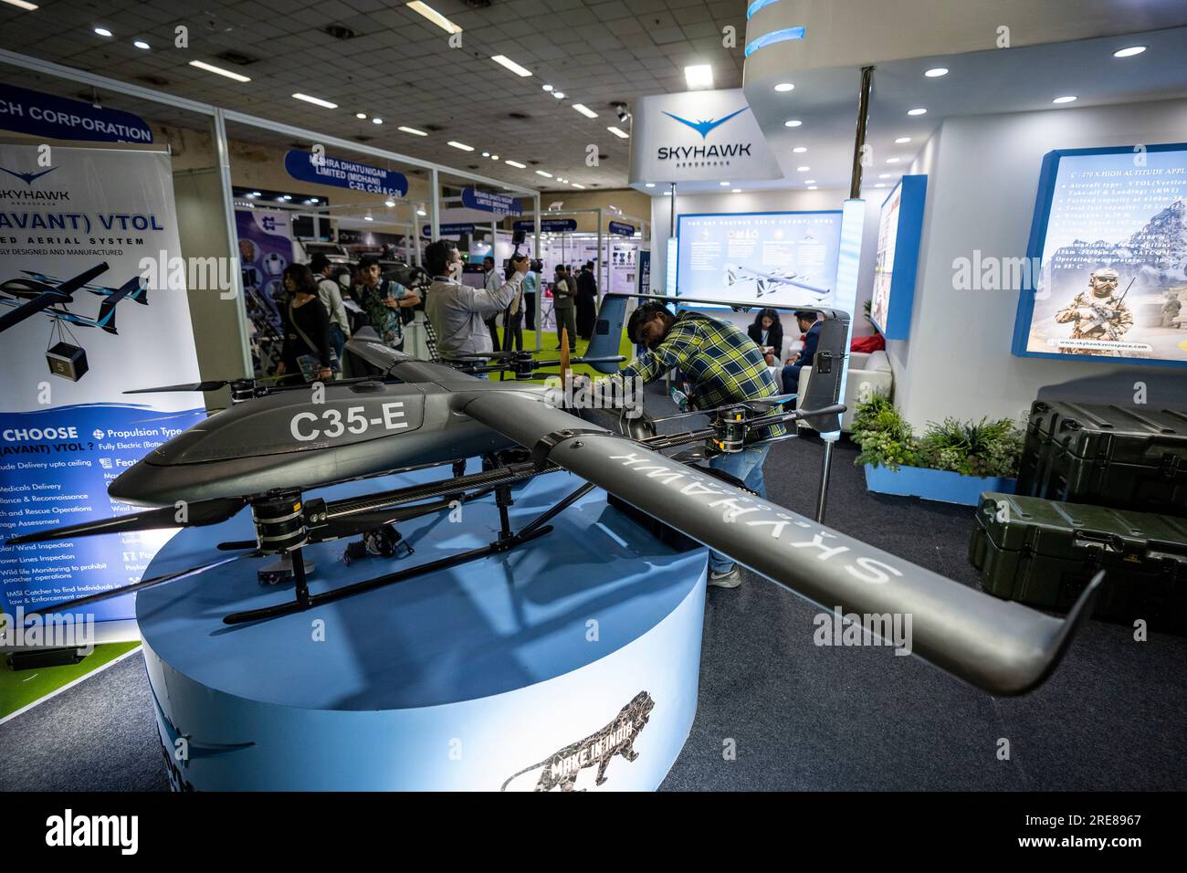 An Unmanned Aerial Vehicle (UAV) manufactured by Skyhawk Aerospace is ...