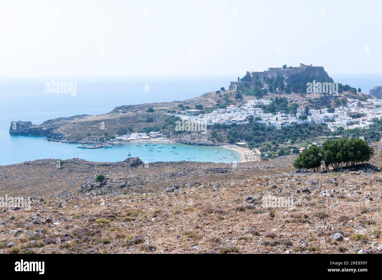 The Fishing village of Lindos on the Greek Island of Rhodes with the ...