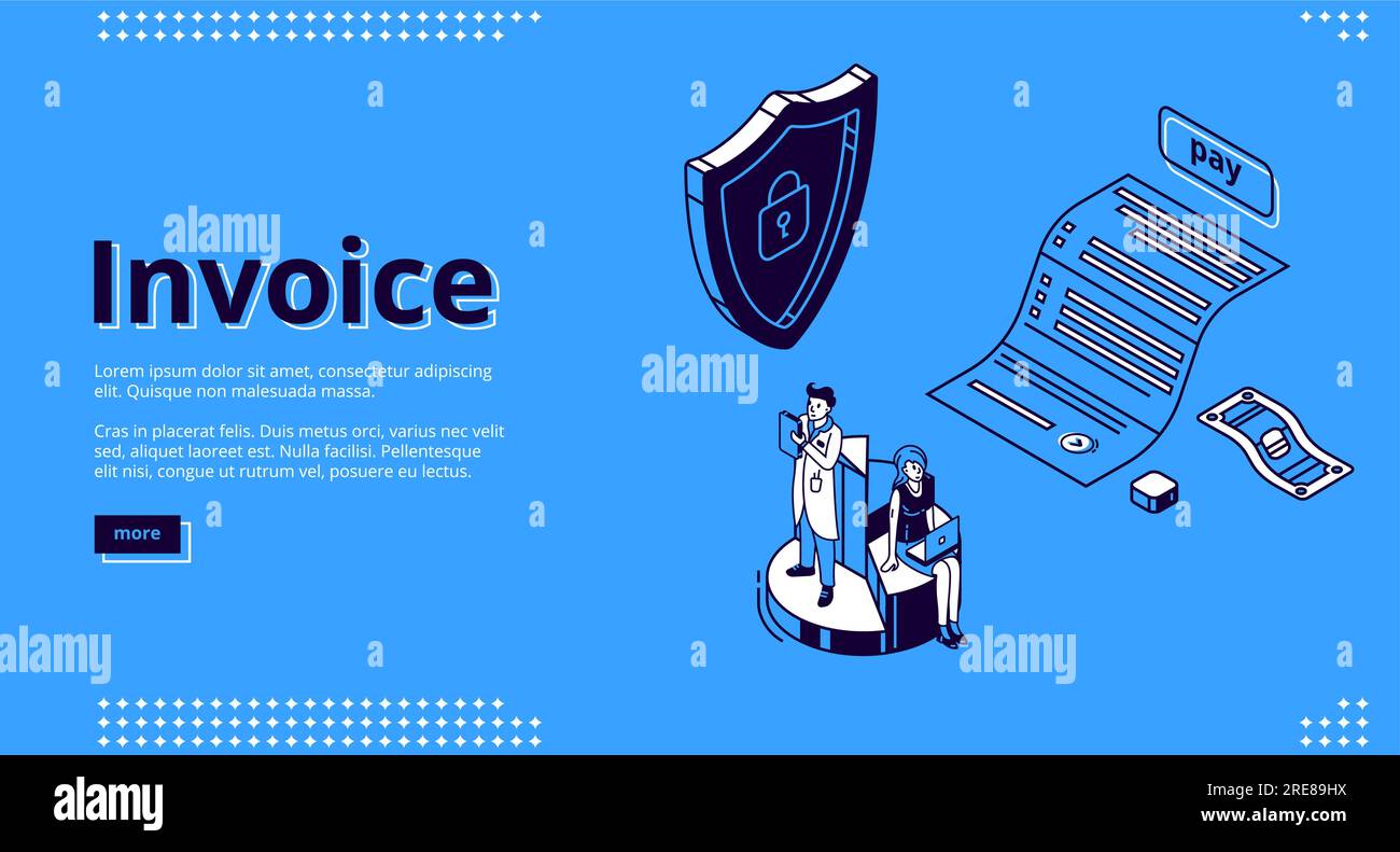 Invoice banner. Security mobile payment concept. Vector landing page of ...