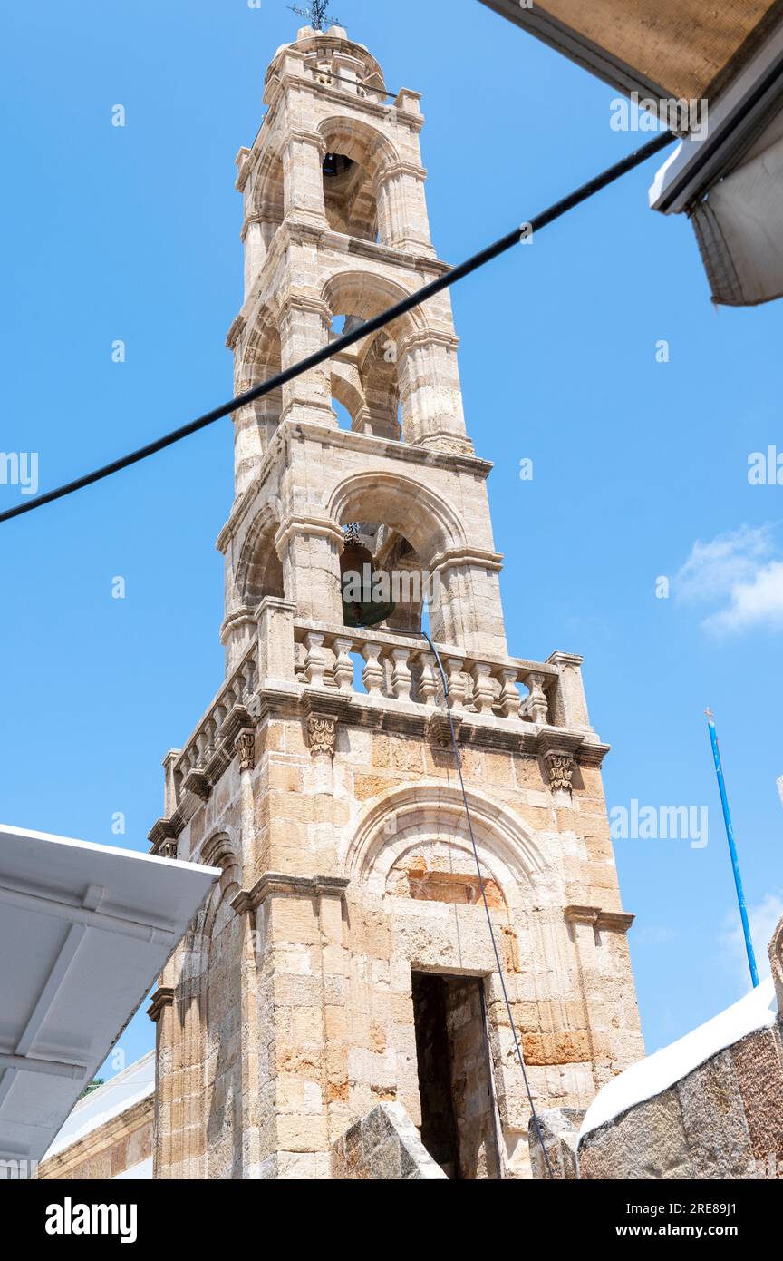 Tower of the Church of Panagia a Greek orthodox church in Lindos ...