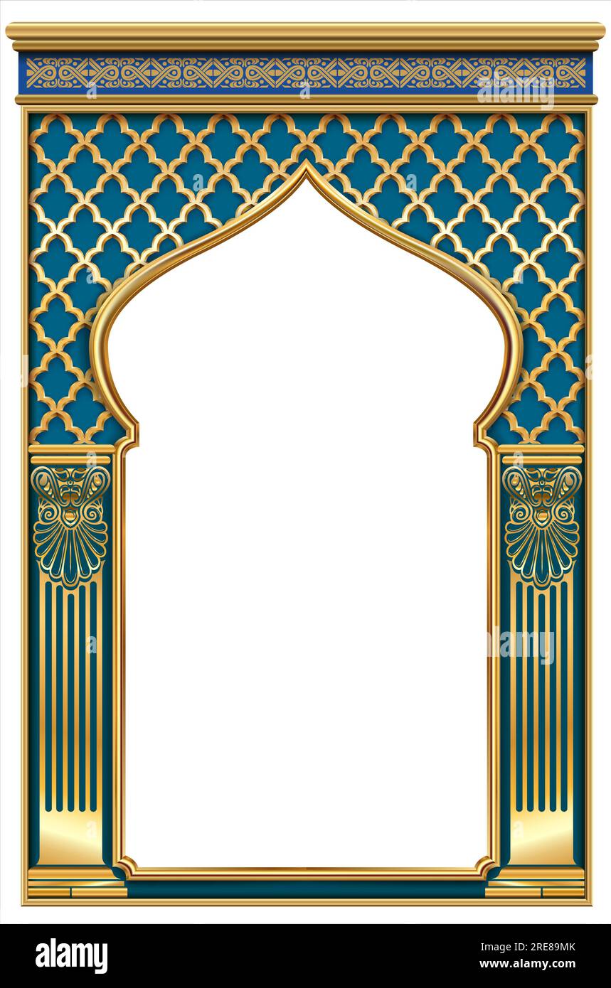 Golden luxury classic arch with columns. The portal in Baroque style ...