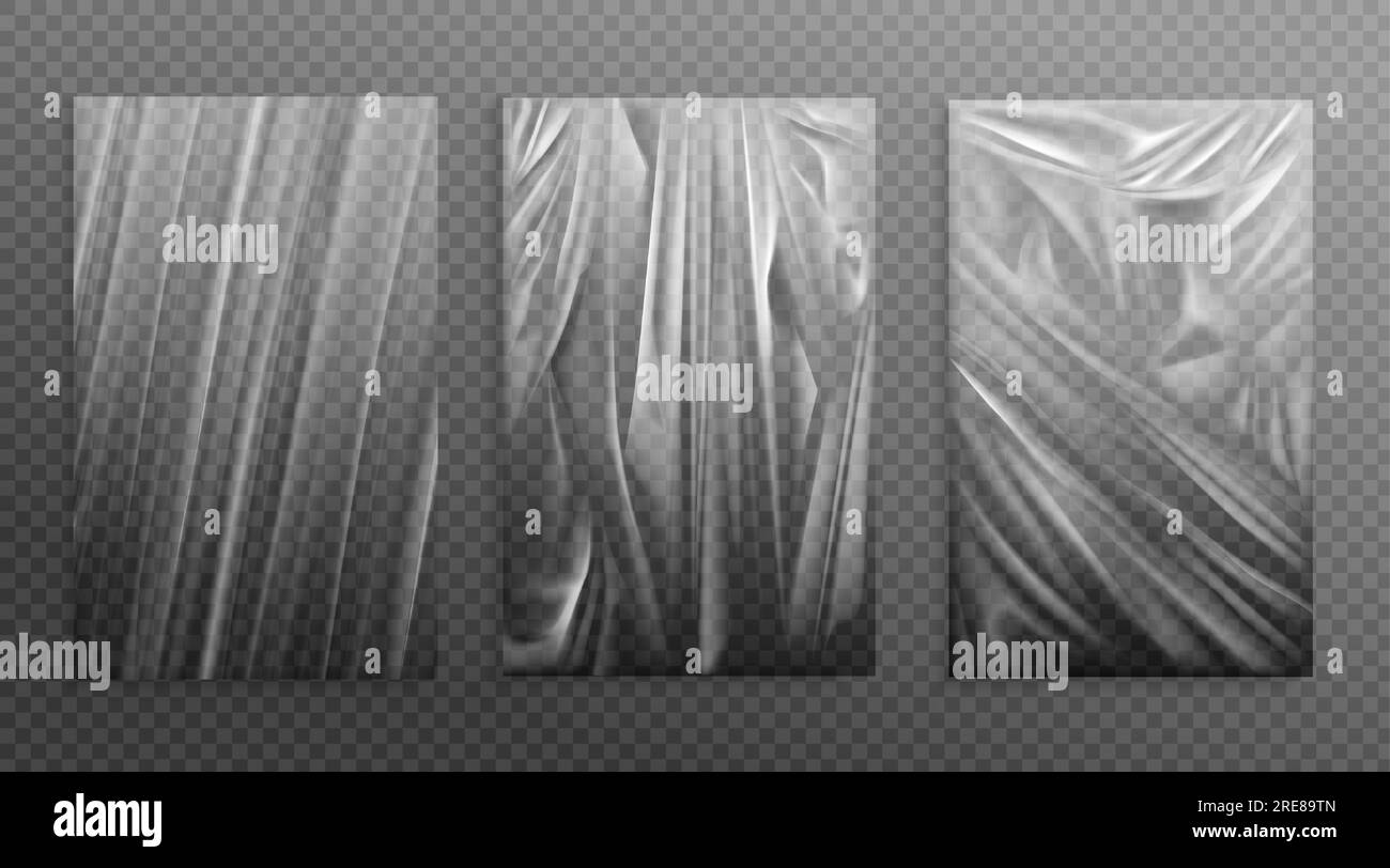 Stretched cellophane banner, realistic crumpled or folded texture ...