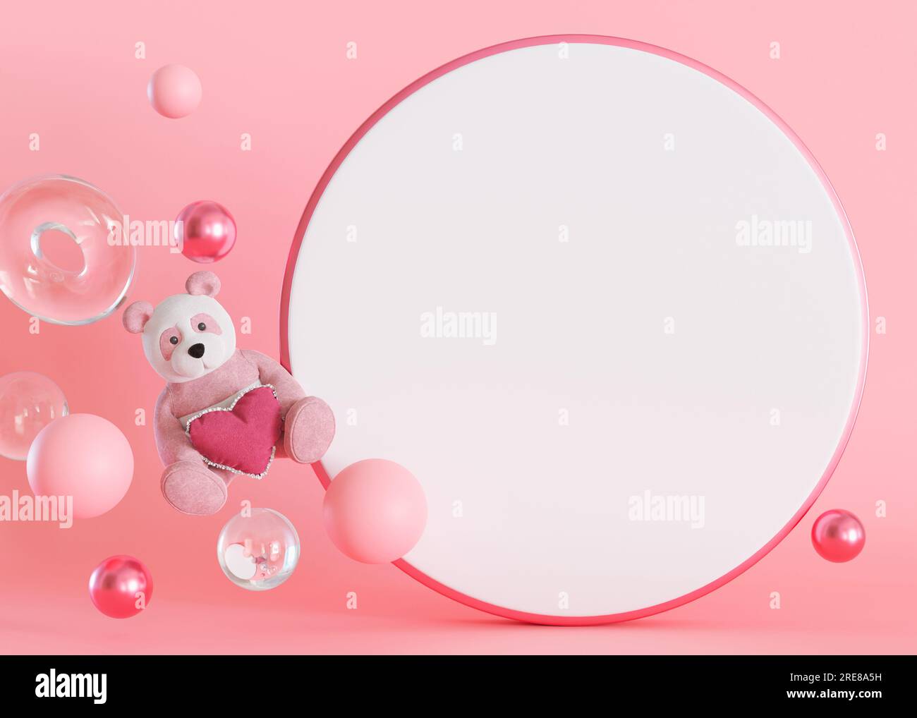 Pink and white background with teddy bear and copy space. It's a girl ...