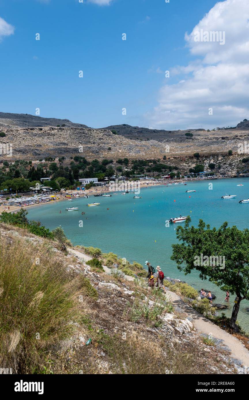 The Fishing village of Lindos on the Greek Island of Rhodes Stock Photo ...