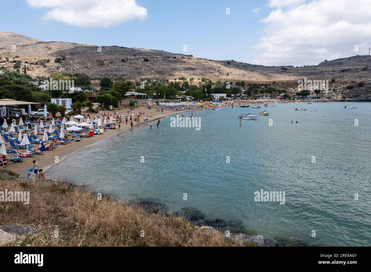 The Fishing village of Lindos on the Greek Island of Rhodes Stock Photo ...