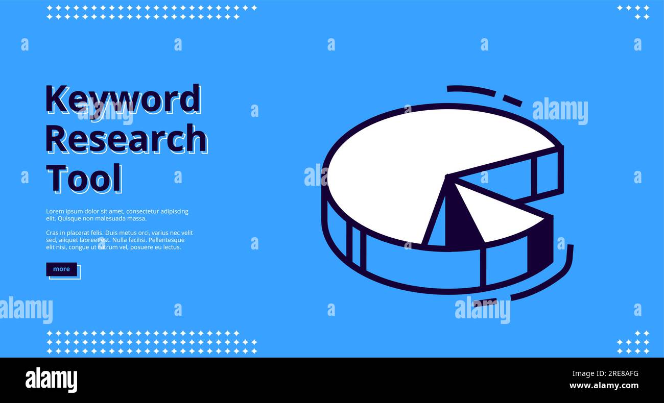 Keyword research tool banner with isometric chart on blue background ...