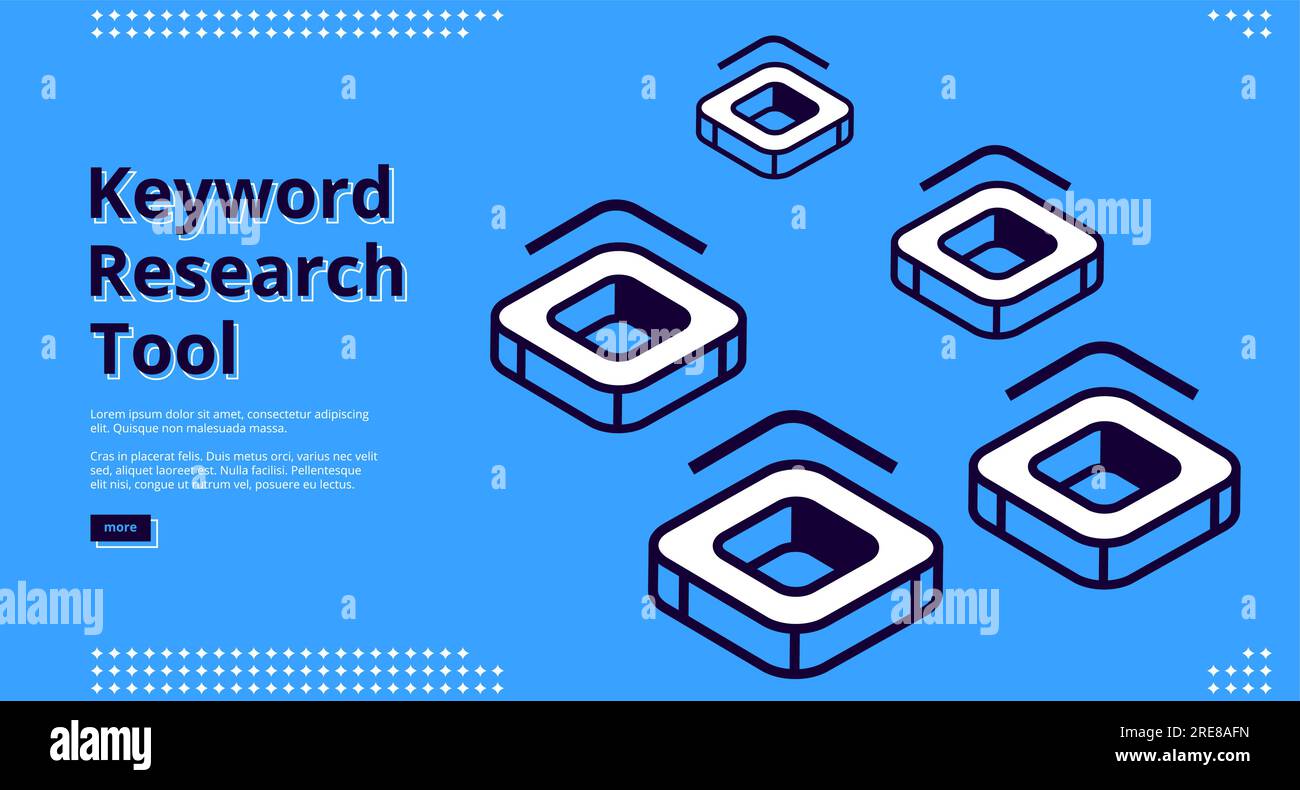 Keyword research tool isometric landing page with square shape abstract ...