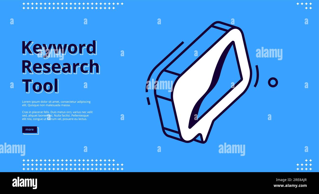Keyword research tool banner with isometric chart on blue background ...