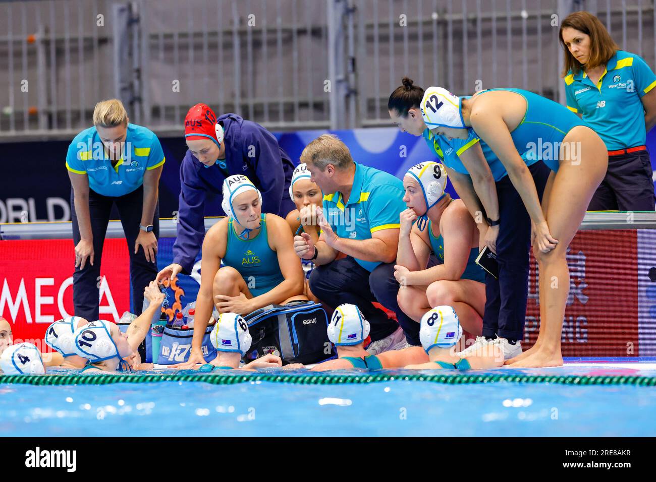 FUKUOKA, JAPAN - JULY 26: time out Austreelia with headcoach Paul ...