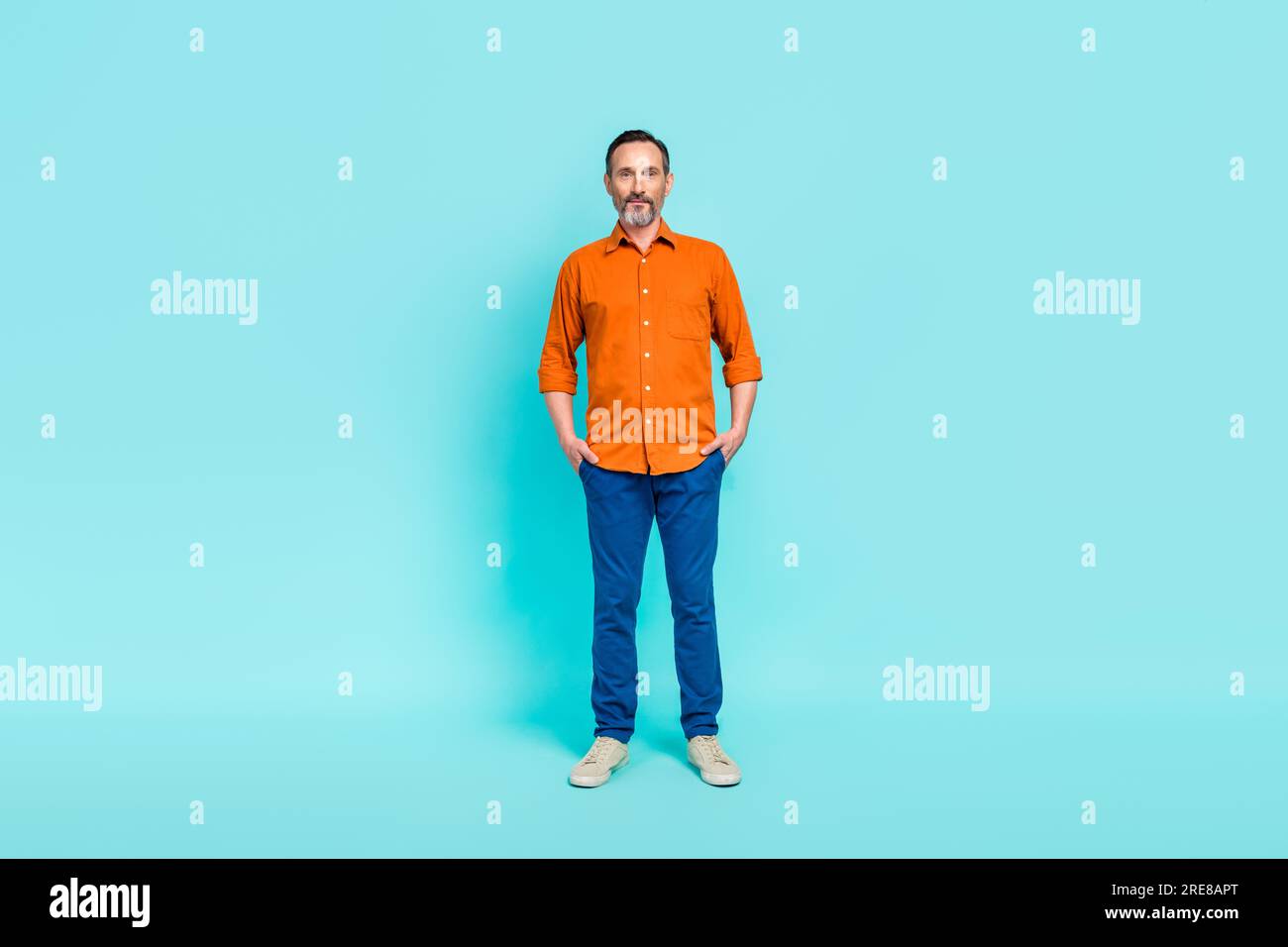 Full body size photo cadre of confident businessman put hands pockets ...