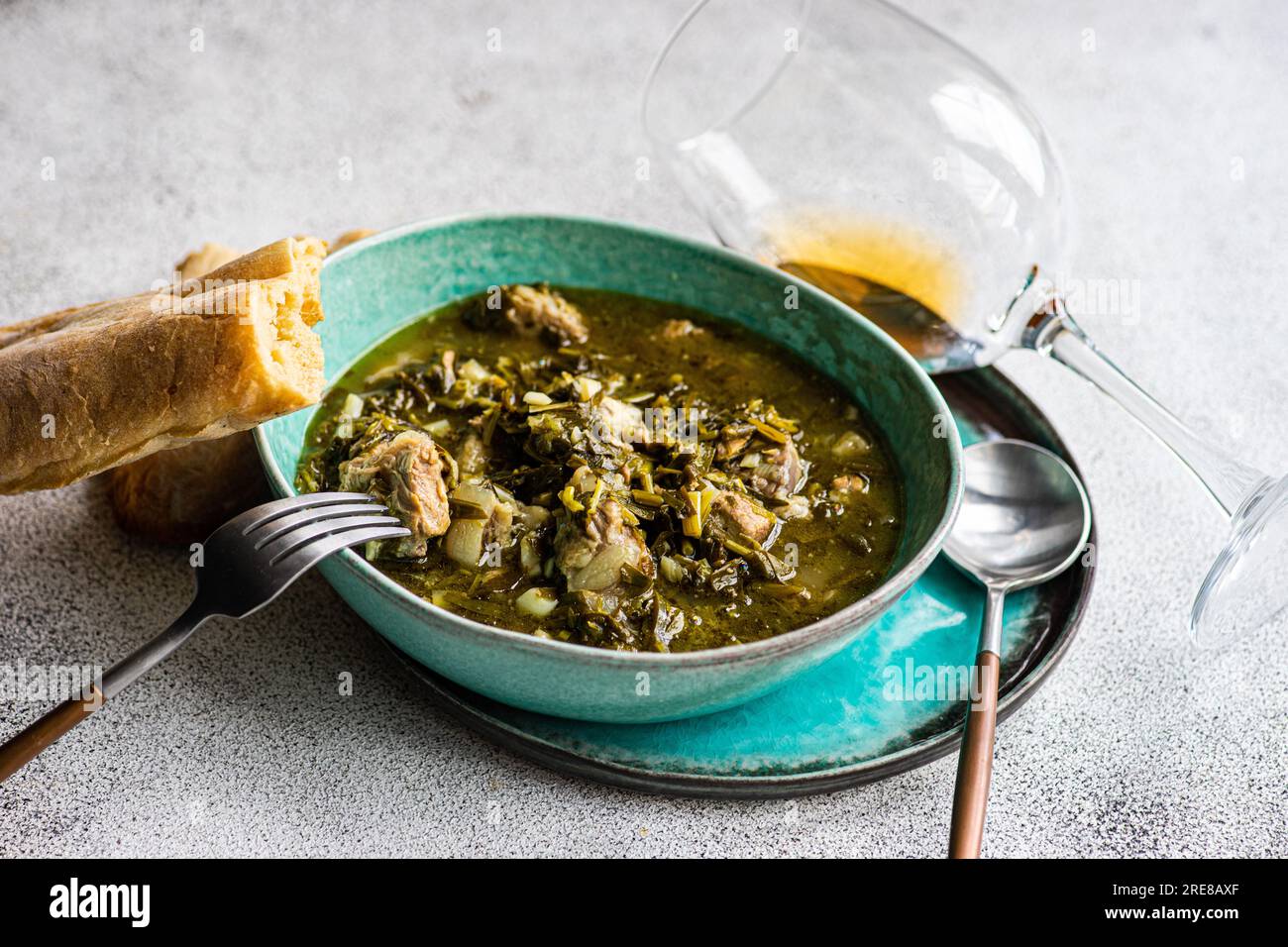 Traditional Georgian seasonal dish Chakapuli served in the bowl Stock ...