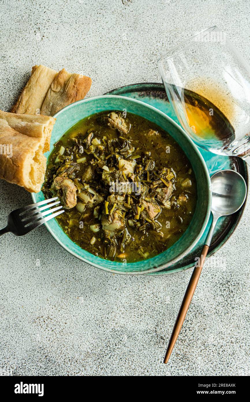 Traditional Georgian seasonal dish Chakapuli served in the bowl Stock ...