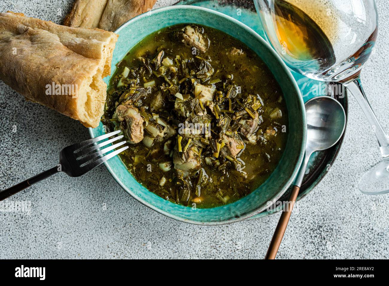 Traditional Georgian seasonal dish Chakapuli served in the bowl Stock ...
