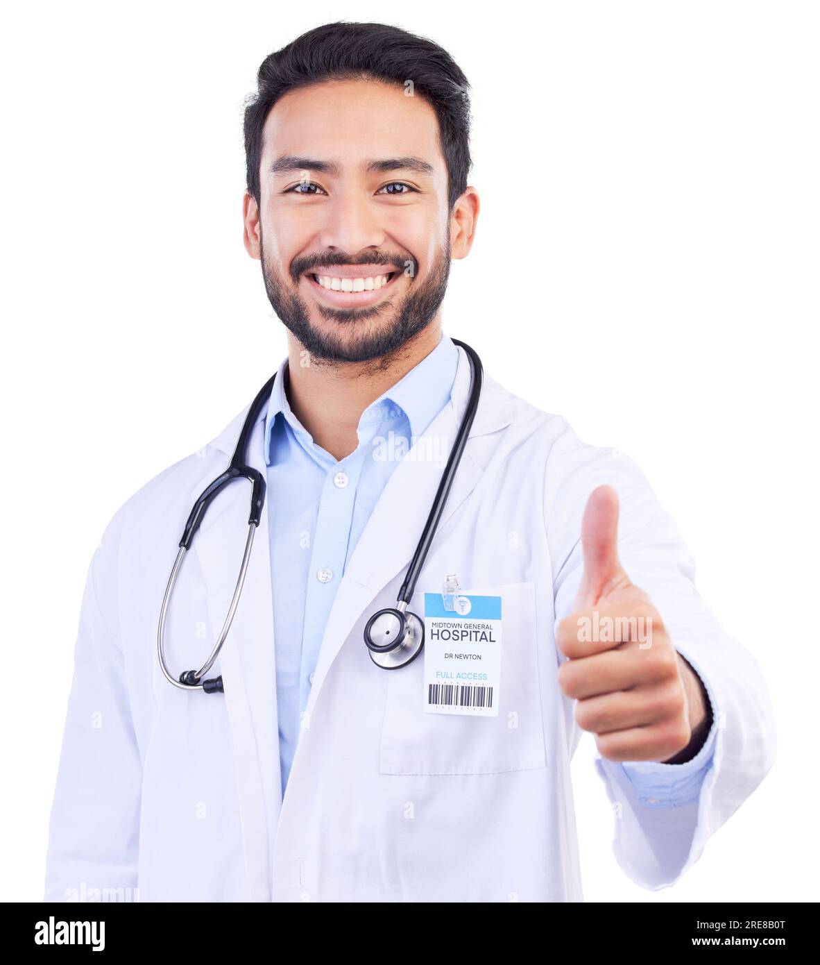 Man, doctor portrait and thumbs up with smile from healthcare and ...