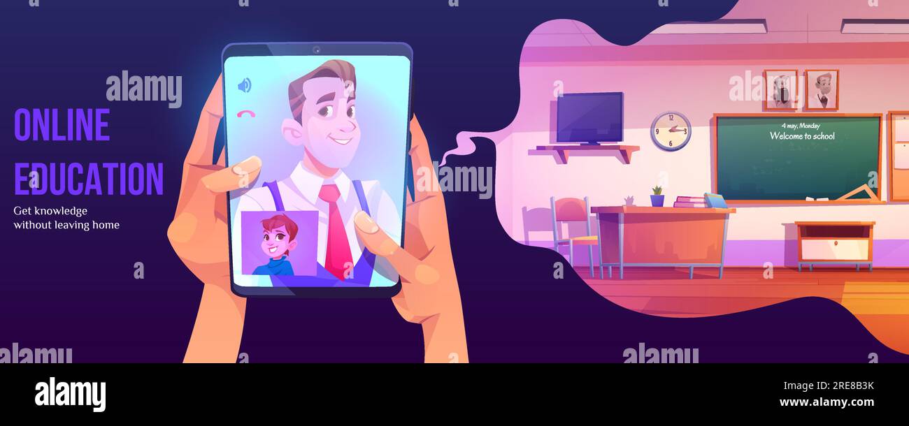 Online education banner. Distance study at home. Vector illustration of ...