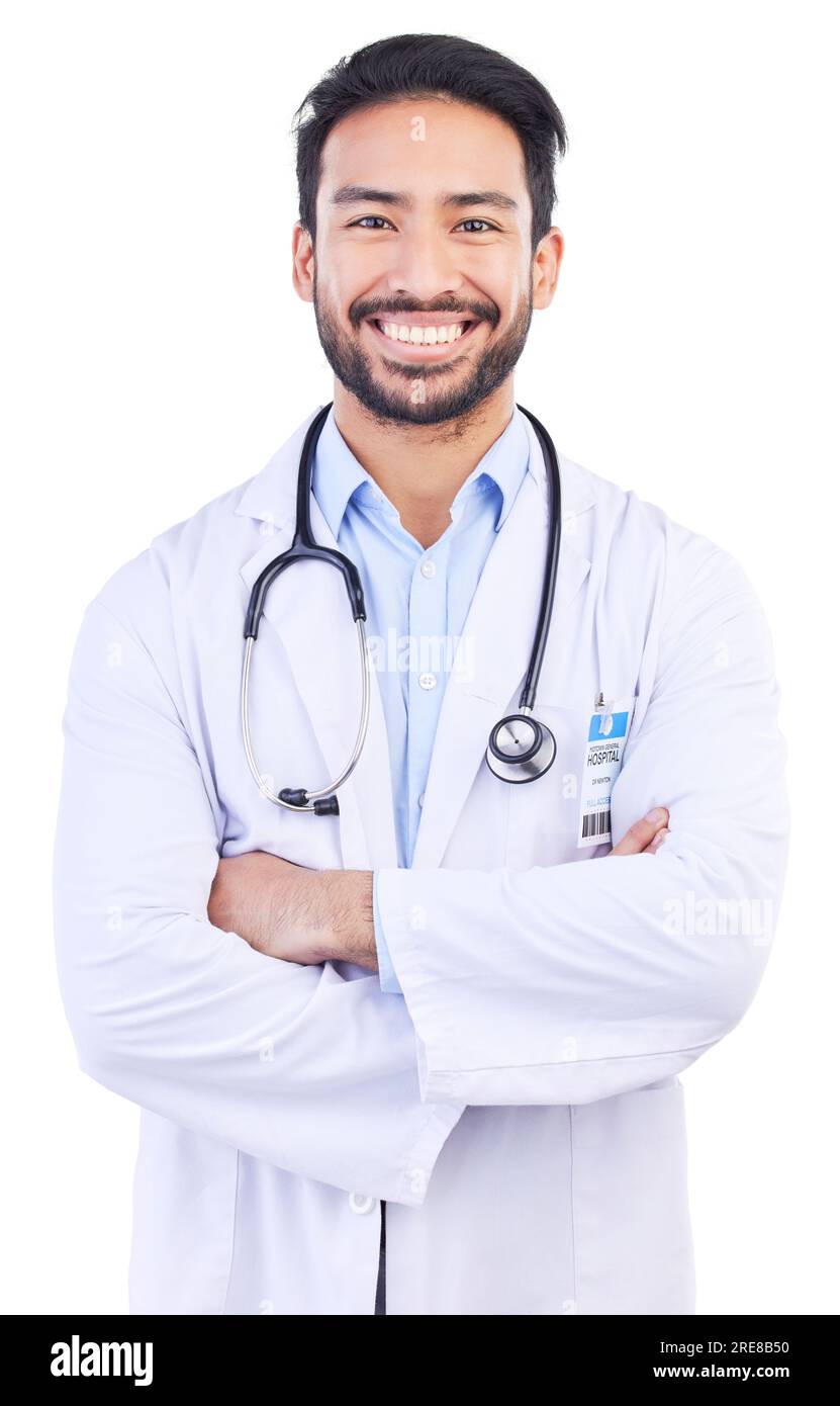 Man, doctor portrait and arms crossed with smile from healthcare and ...
