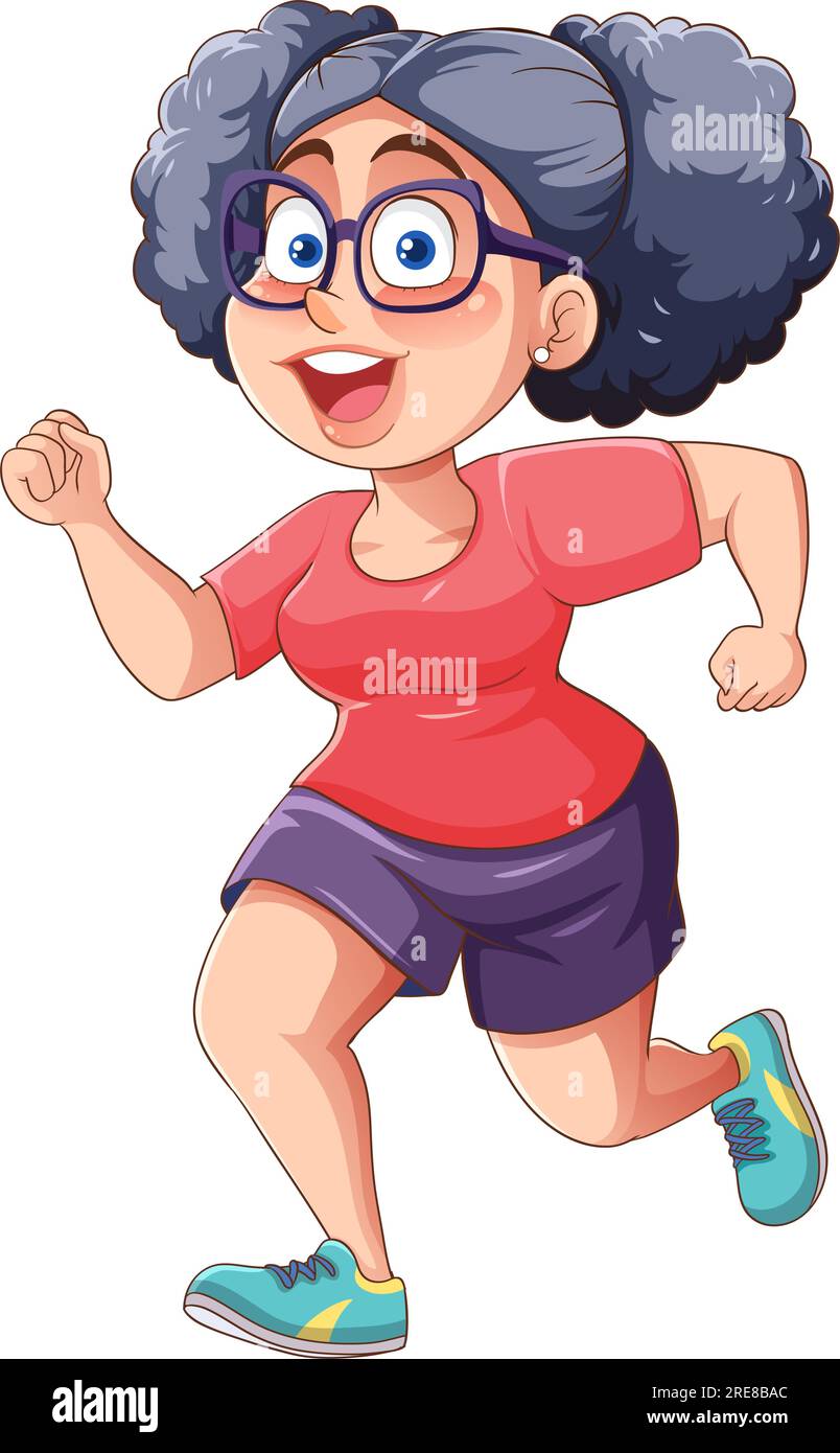 Chubby Woman Running Pose Cartoon Character illustration Stock Vector ...