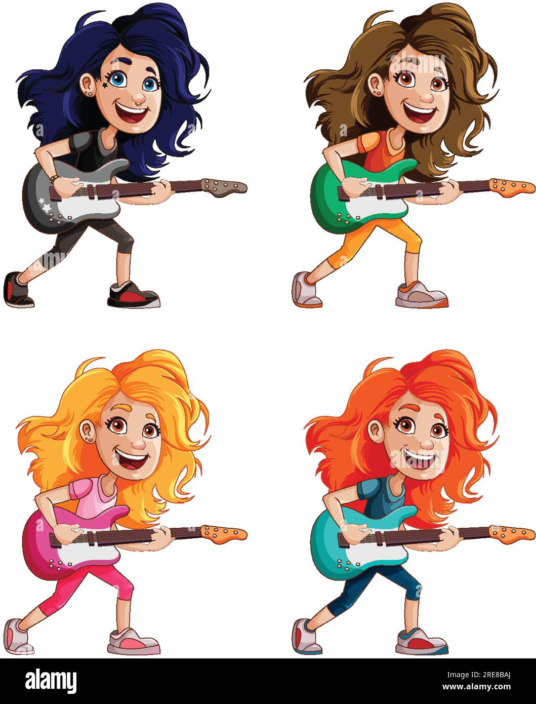 Set of rock bass musician cartoon character illustration Stock Vector ...