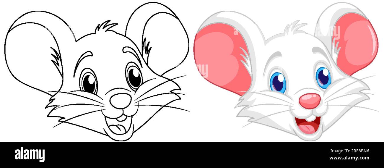 Coloring cute rat cartoon and its colour illustration Stock Vector ...