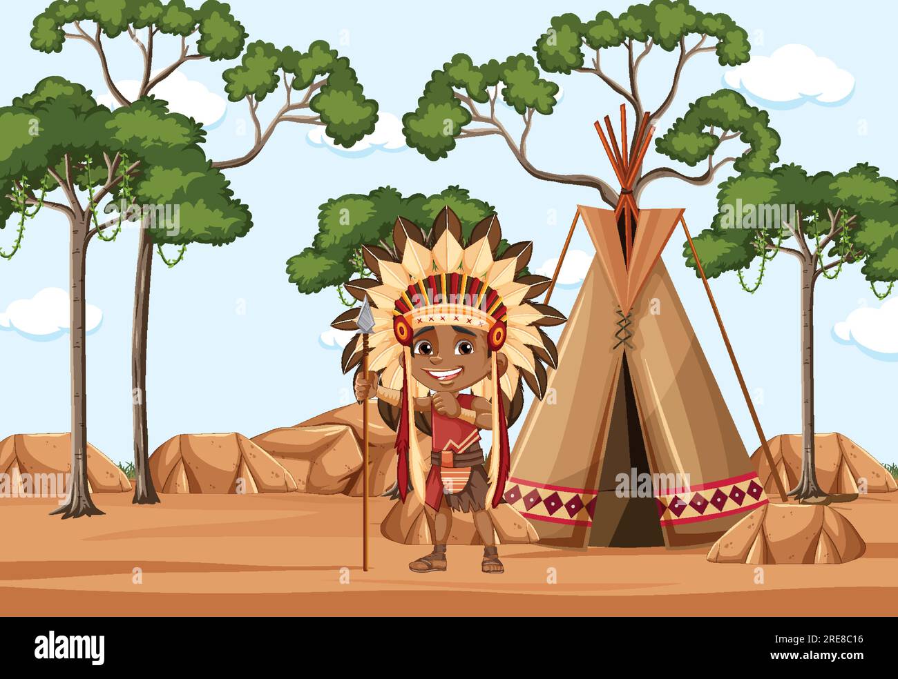 Indigenous people in front of their house illustration Stock Vector ...