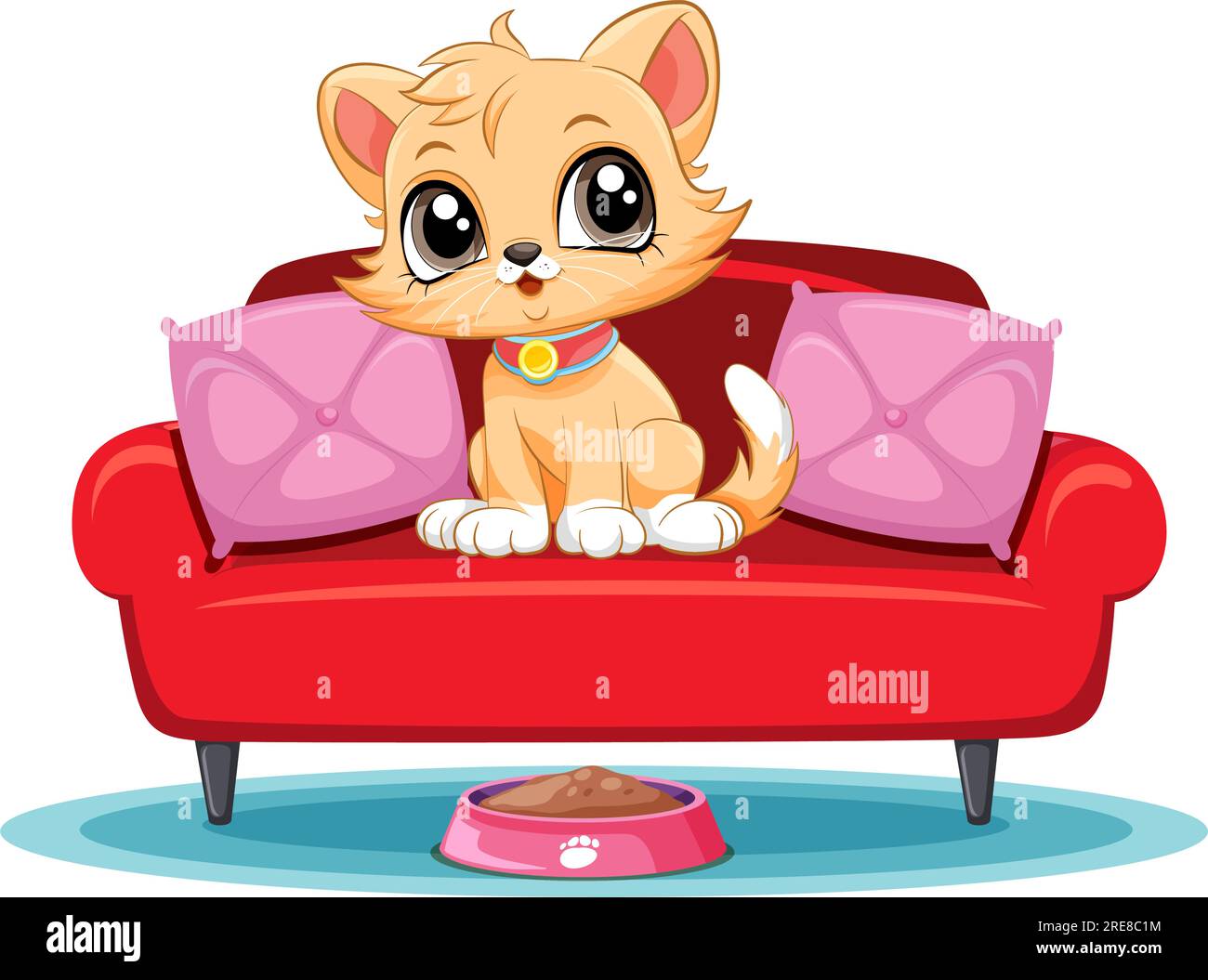 Cute Kitten on Sofa Cartoon illustration Stock Vector Image & Art - Alamy