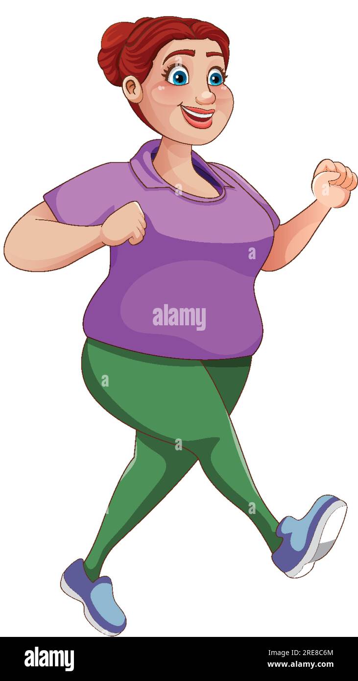 Chubby Woman Running Pose Cartoon Character illustration Stock Vector ...