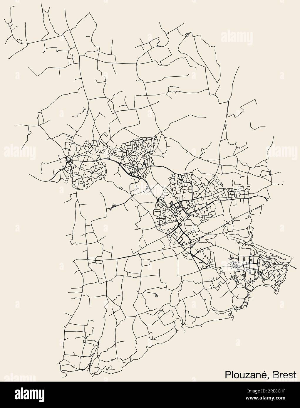 Street roads map of the PLOUZANÉ COMUNE, BREST Stock Vector Image & Art ...