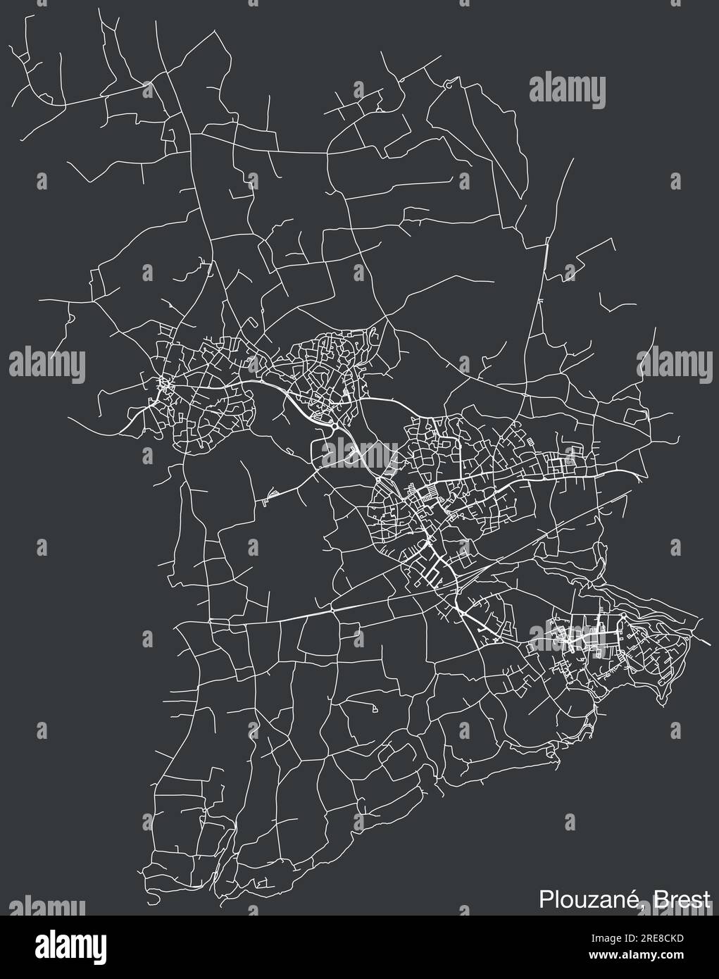 Street roads map of the PLOUZANÉ COMUNE, BREST Stock Vector Image & Art ...