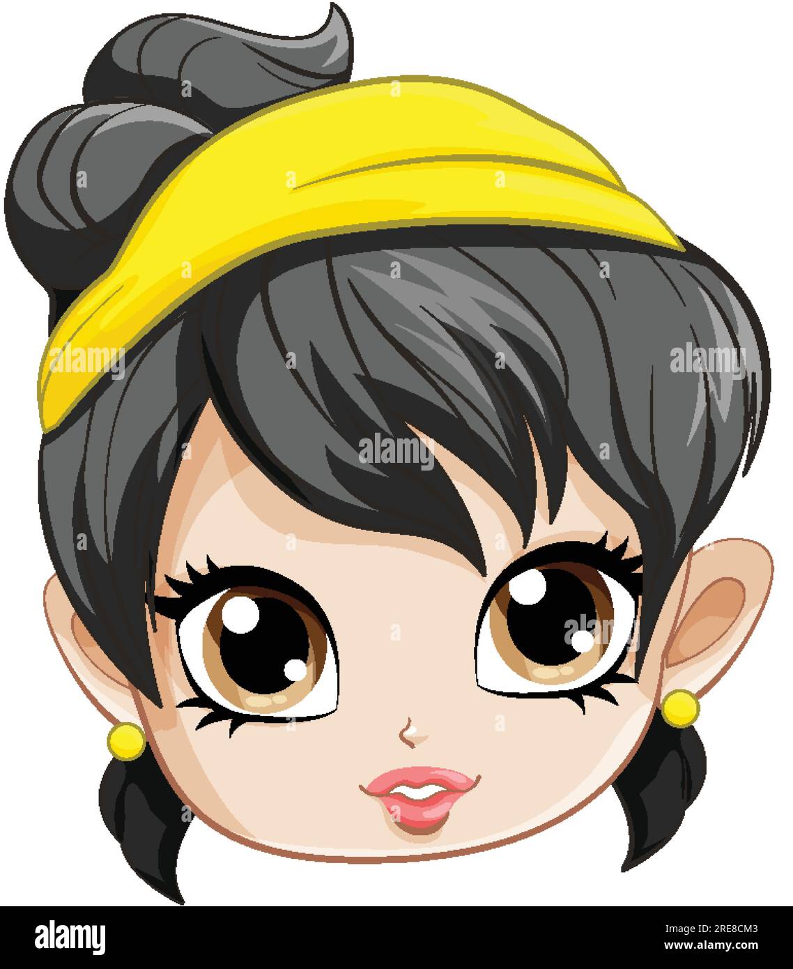 Cute girl wearing headband cartoon face illustration Stock Vector Image ...