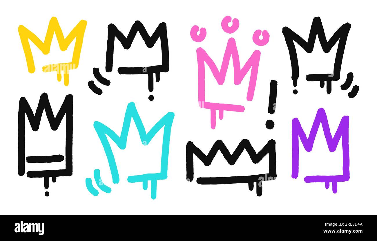 Graffiti crown set. Black and color elements isolated on white ...
