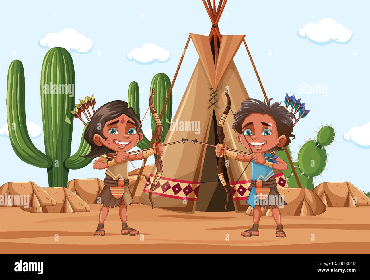 Indigenous people in front of their house illustration Stock Vector ...