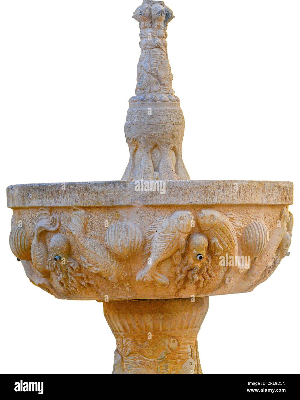 Medieval stone fountain in public park, Villajoyosa, Alicante, Spain ...