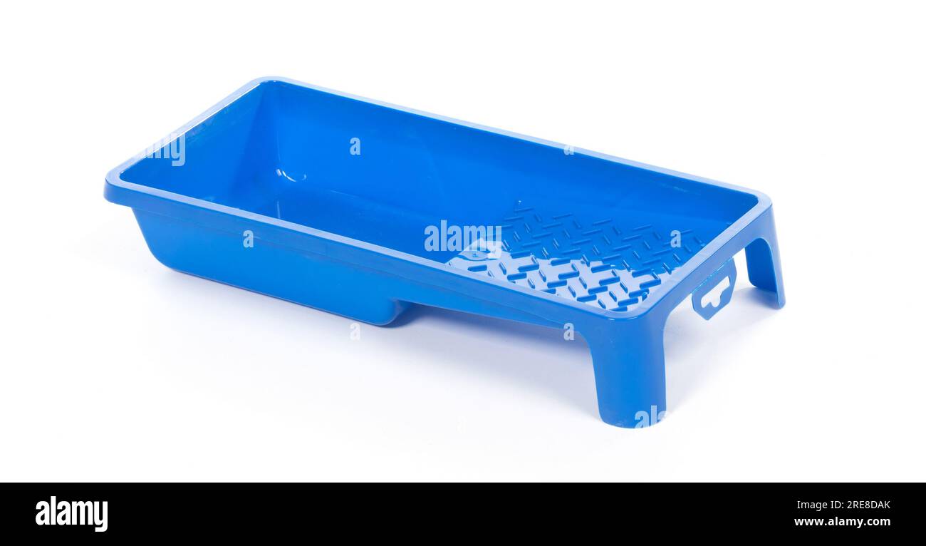 Blue paint tray, empty and ready to be used, isolated on white Stock ...