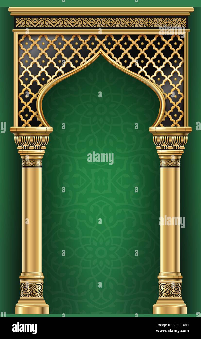Golden green luxury classic arch with columns. The portal in Baroque ...